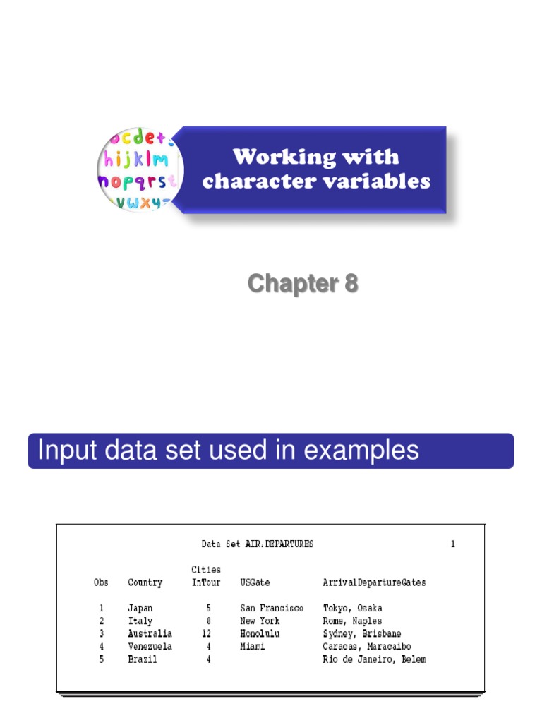 Lecture 6 Working With Character Variables Chapter 8 Stepbystepmanualbase Sas Pdf String