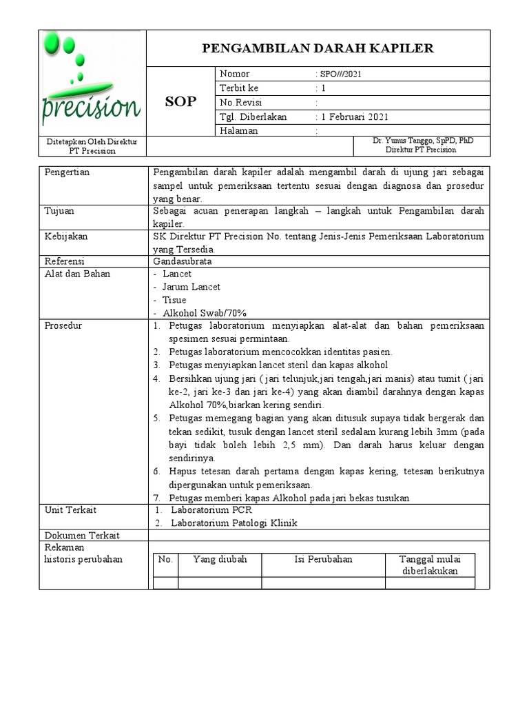 SOP Pengambilan Darah Kapiler | PDF | Pengembangan Diri | Sains & Matematika