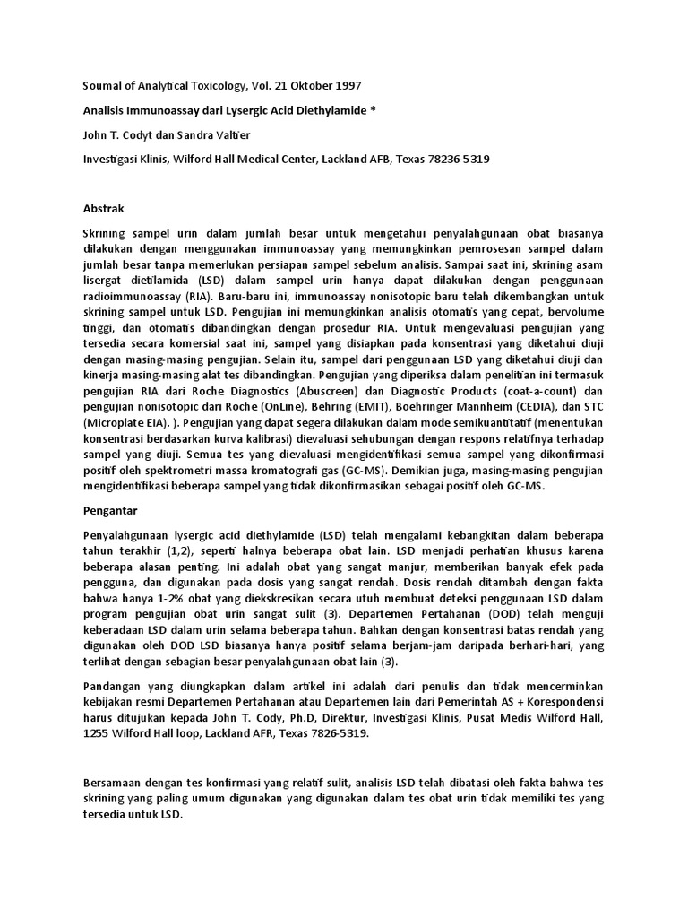 Jurnal Terjemahan LSD Metode Immunoassay | PDF