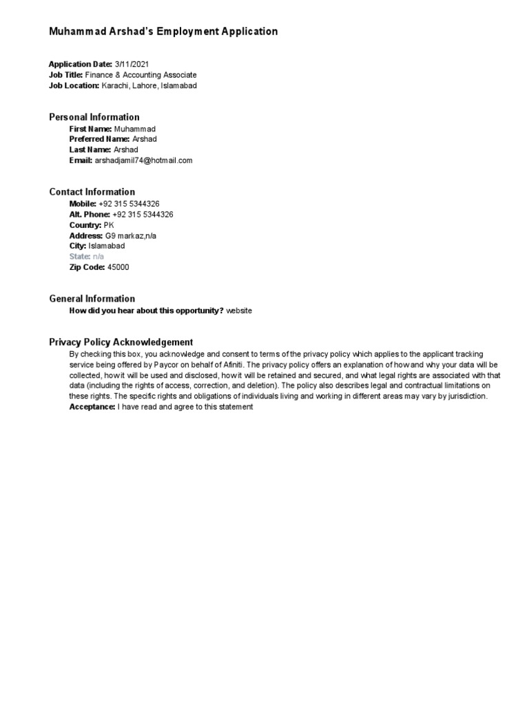 Arshad's Finance Job Application | PDF | Business | Finance & Money ...