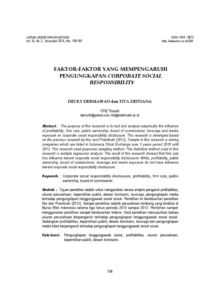 Sayidah - 2017 - FAKTOR-FAKTOR YANG MEMPENGARUHI PENGUNGKAPAN CORPORATE SOCIAL RESPONSIBILITY ...