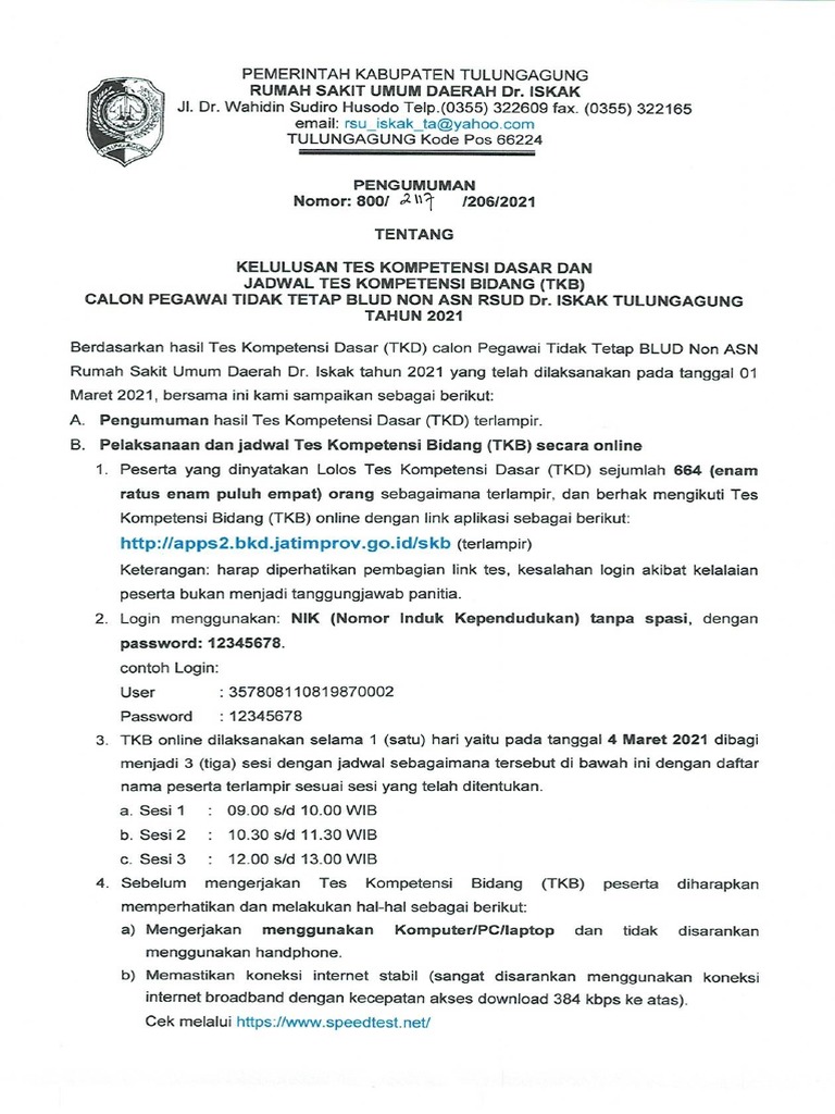 Hasil Seleksi TKD Dan Jadwal TKB | PDF | Kesehatan Holistik | Sains & Matematika