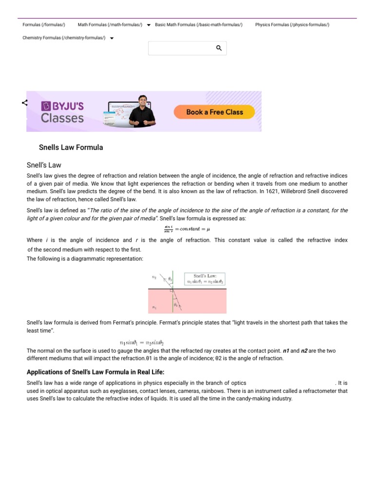 Snell's Law - Definition and Derivation | PDF | Foreign Language Studies