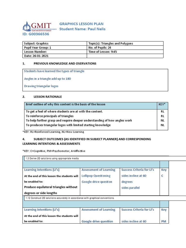 Lesson Plan 3 Graphics 1 | PDF | Triangle | Applied Psychology