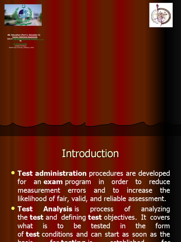 BS. Education (Part-2, Semester-2) : Test Administration& Analysis ...