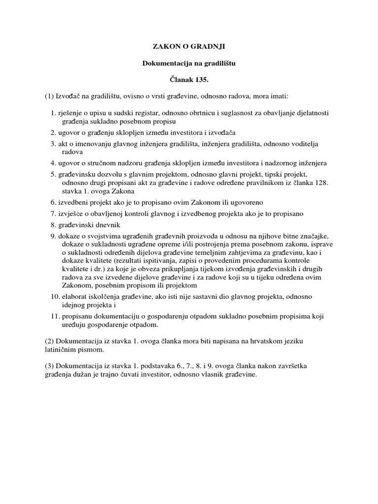 Obavezna Dokumentacija Na Gradilištu | PDF