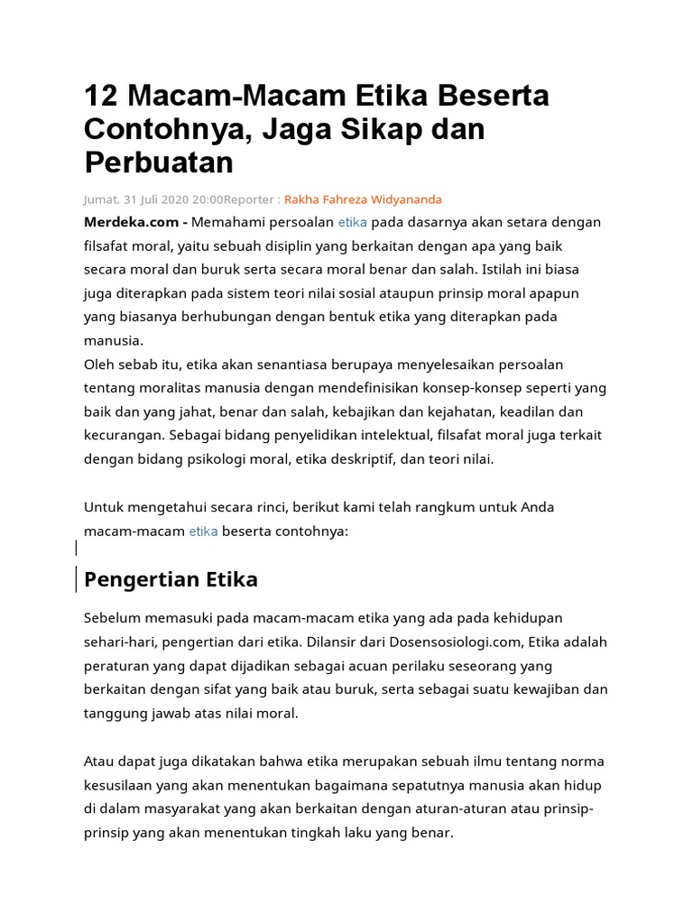 12 Macam Etika dan Contohnya | PDF