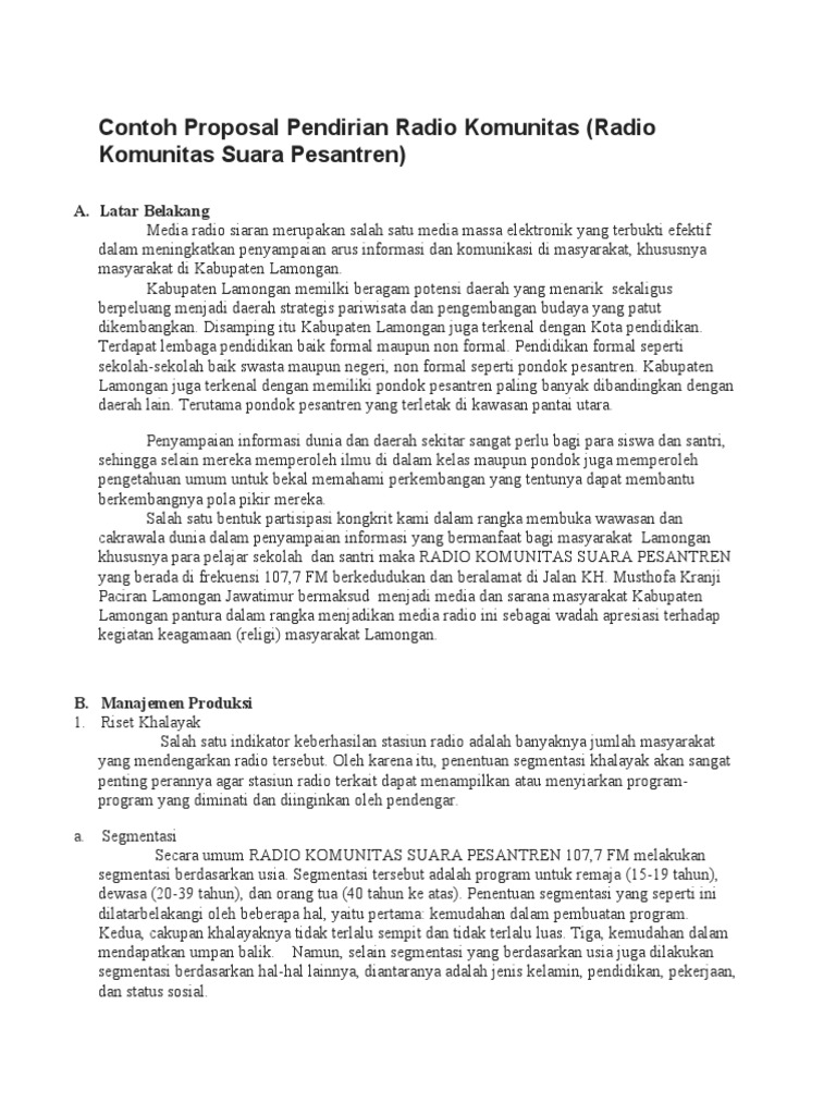 Contoh Proposal Radio Komunitas | PDF