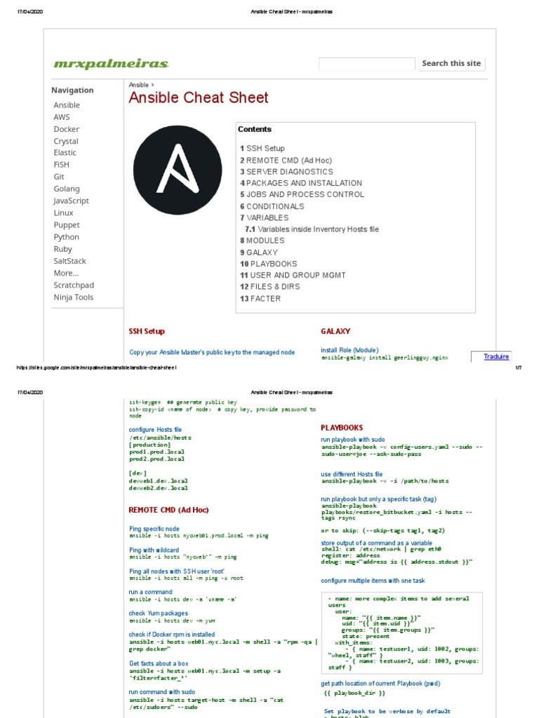Ansible Cheat Sheet - Mrxpalmeiras | PDF | Software Engineering ...