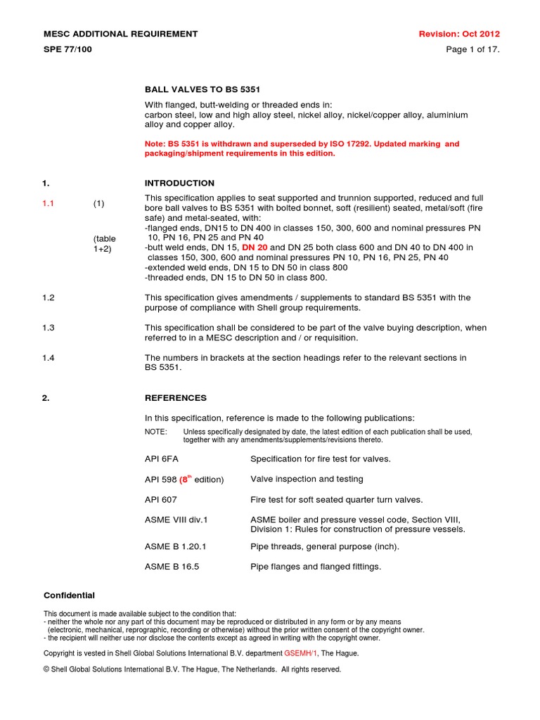Mesc Spe 77-100 Oct 2012 Ball Valve To Bs 5351 | PDF | Valve | Pipe ...