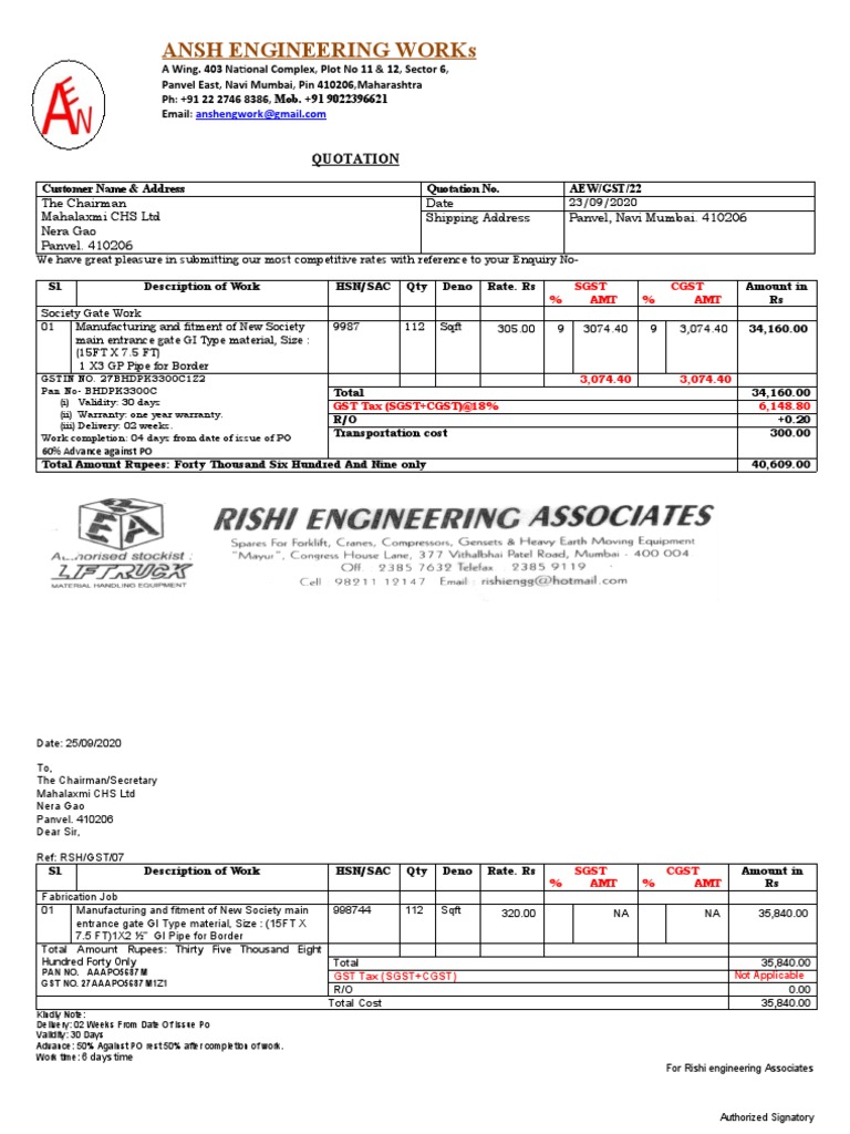 Ansh Engineering Works: Quotation | PDF | Taxation | Government Of India