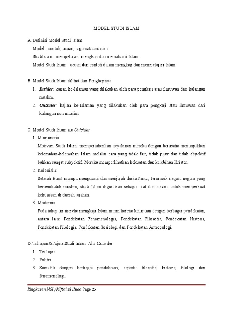 Model Studi Islam: Insider vs Outsider | PDF | Ilmu Sosial