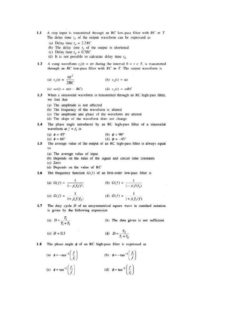 MCQ Linear Wave Shaping | PDF