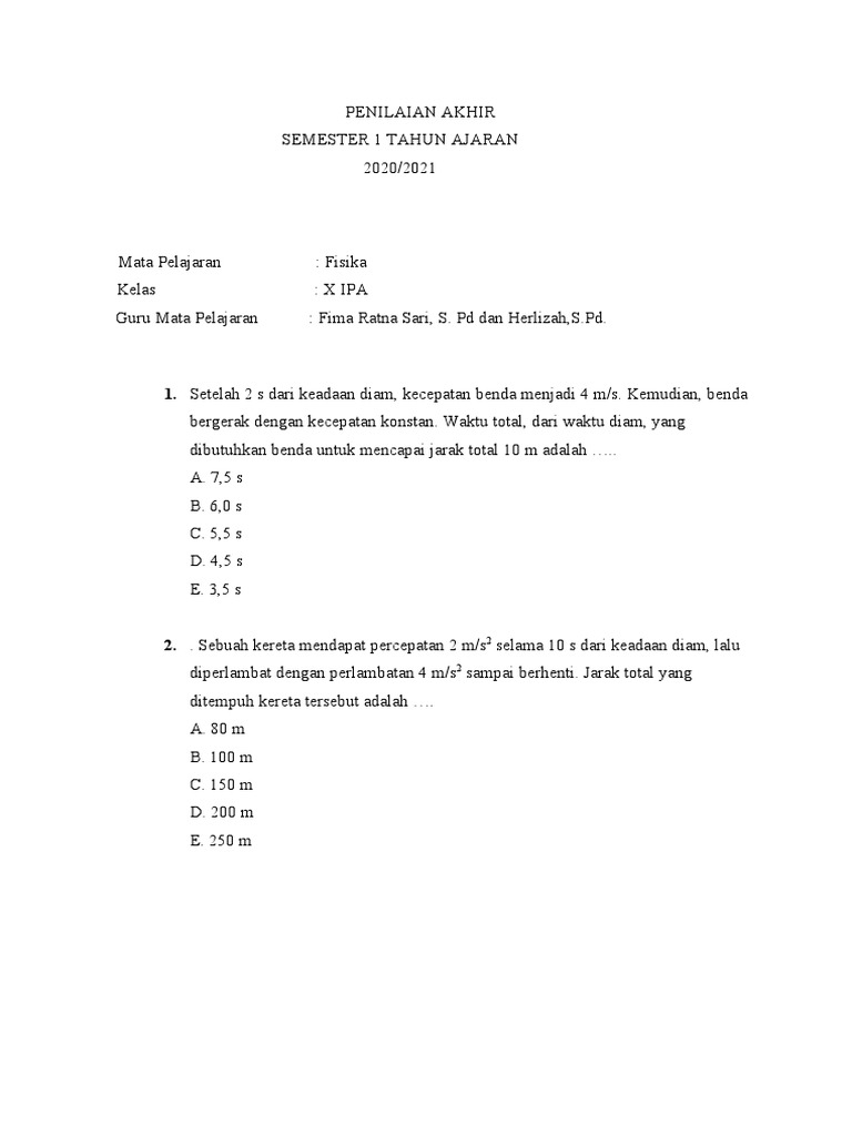 Soal Pas Fisika Kelas X | PDF