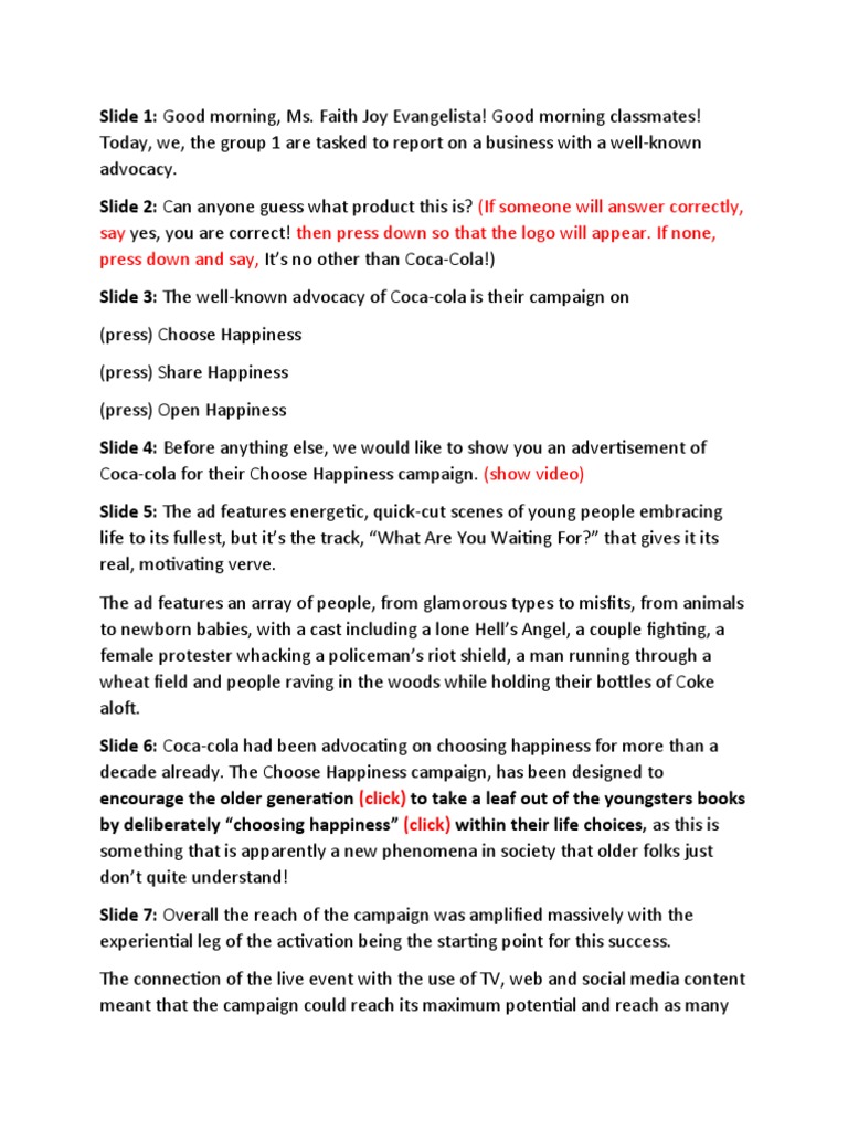 Group 1 Business Advocacy Script | PDF | Recycling | Coca Cola