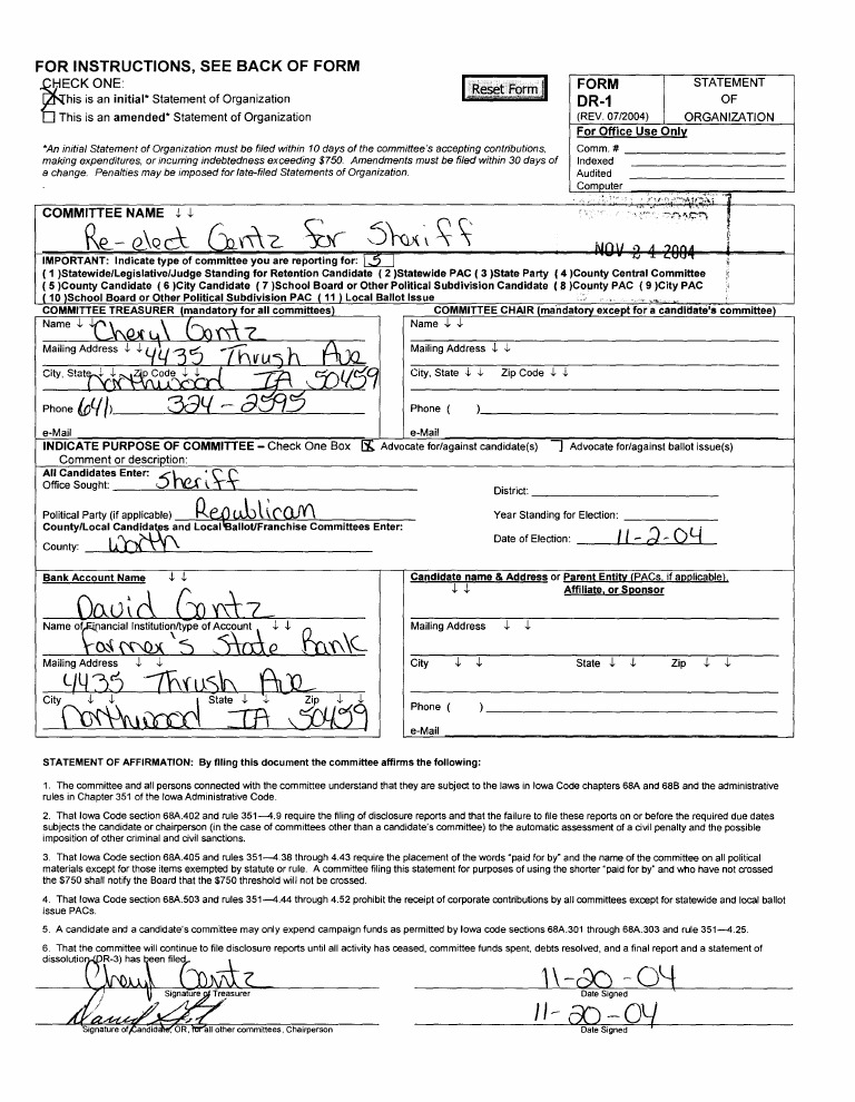 LA Bo: For Instructions, See Back of Form Heck One: Reset, Form Form DR ...