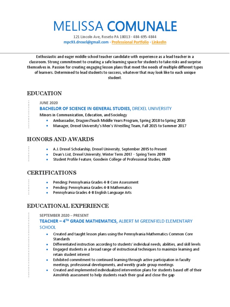 MC Resume | PDF | Differentiated Instruction | Lesson Plan
