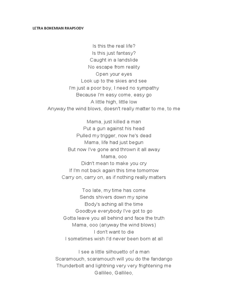 Letra Bohemian Rhapsody | PDF