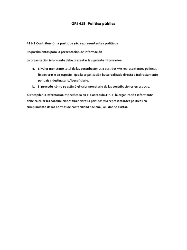 GRI 415: Contribuciones Políticas | PDF | Finanzas y dinero | Ciencias ...