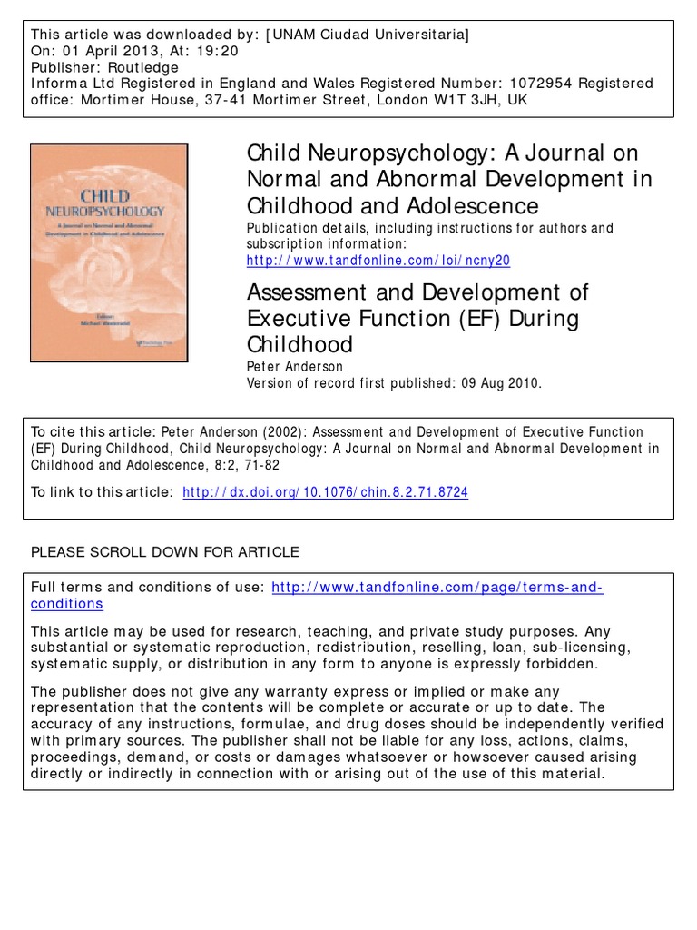 Child Neuropsychology: A Journal On Normal and Abnormal Development in Childhood and Adolescence ...
