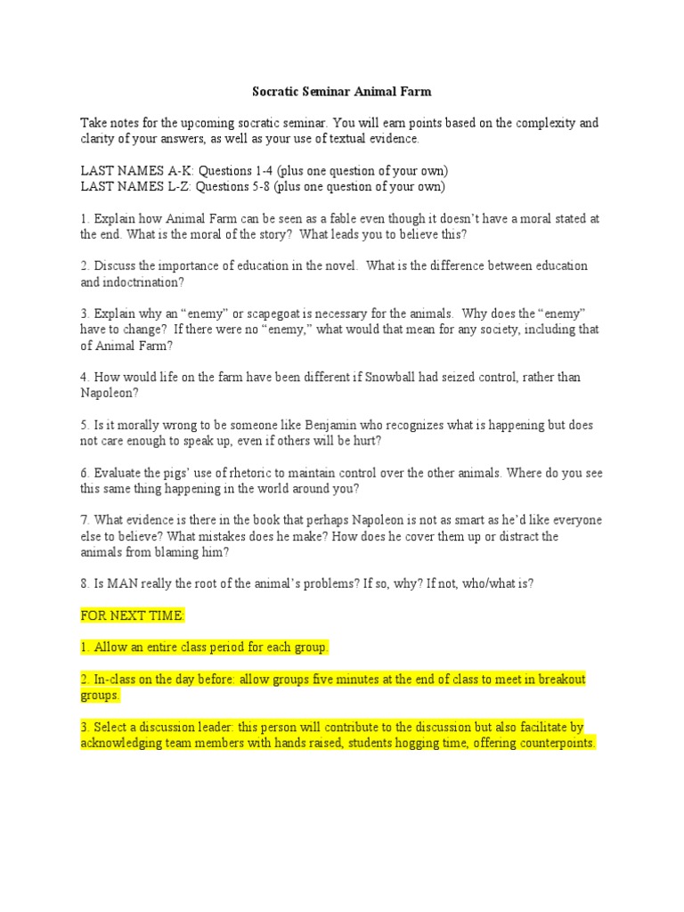 Socratic Seminar Animal Farm | PDF
