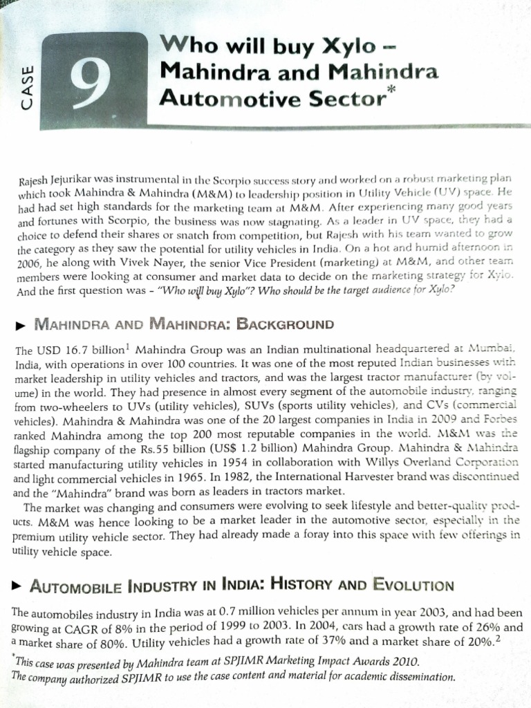 Mahindra Xylo, Case Segmentation | PDF | Market Segmentation | Economic Growth