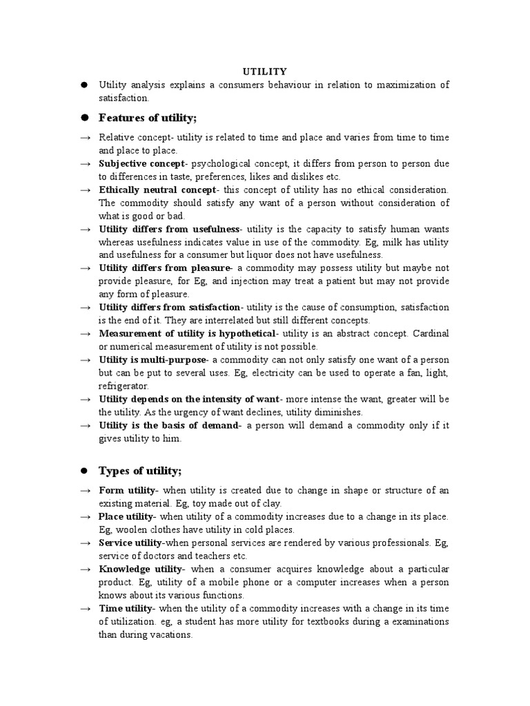Utility Notes | PDF | Utility | Marginal Utility