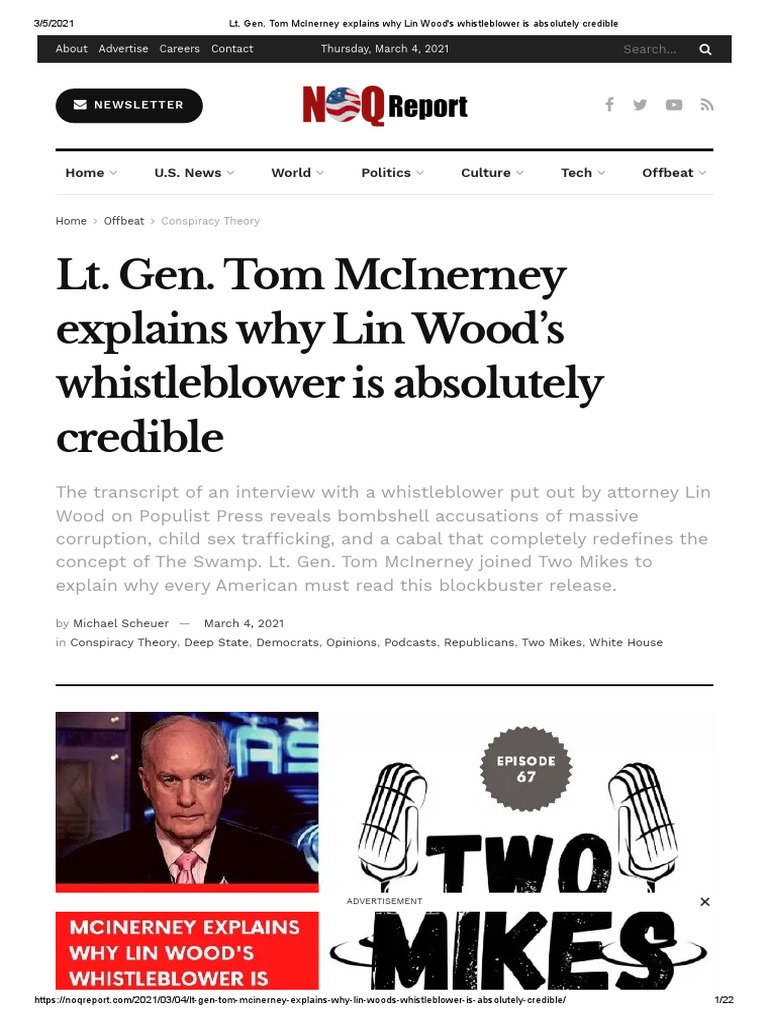 Lt. Gen. Tom McInerney Explains Why Lin Wood's Whistleblower Is Absolutely Credible | PDF | Paul ...