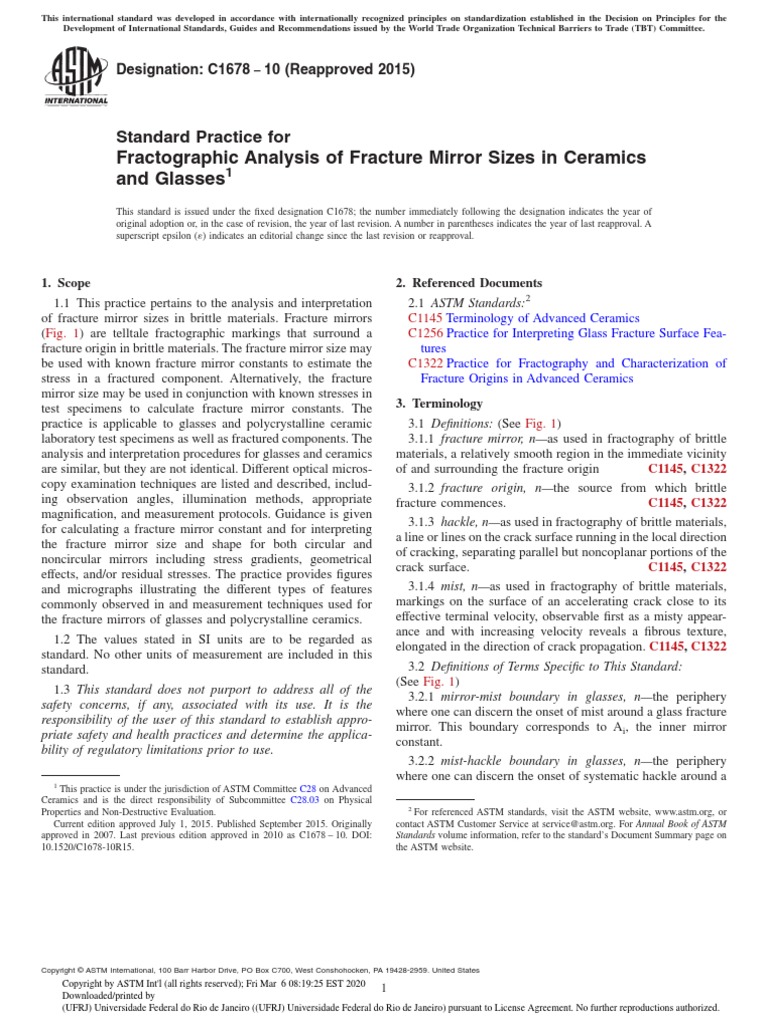 Astm c1678 Standard Practice For Fractographic Ceramics and Glasses ...