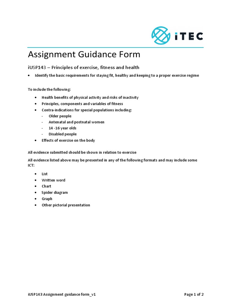 Assignment Guidance Form: iUSP143 - Principles of Exercise, Fitness and ...