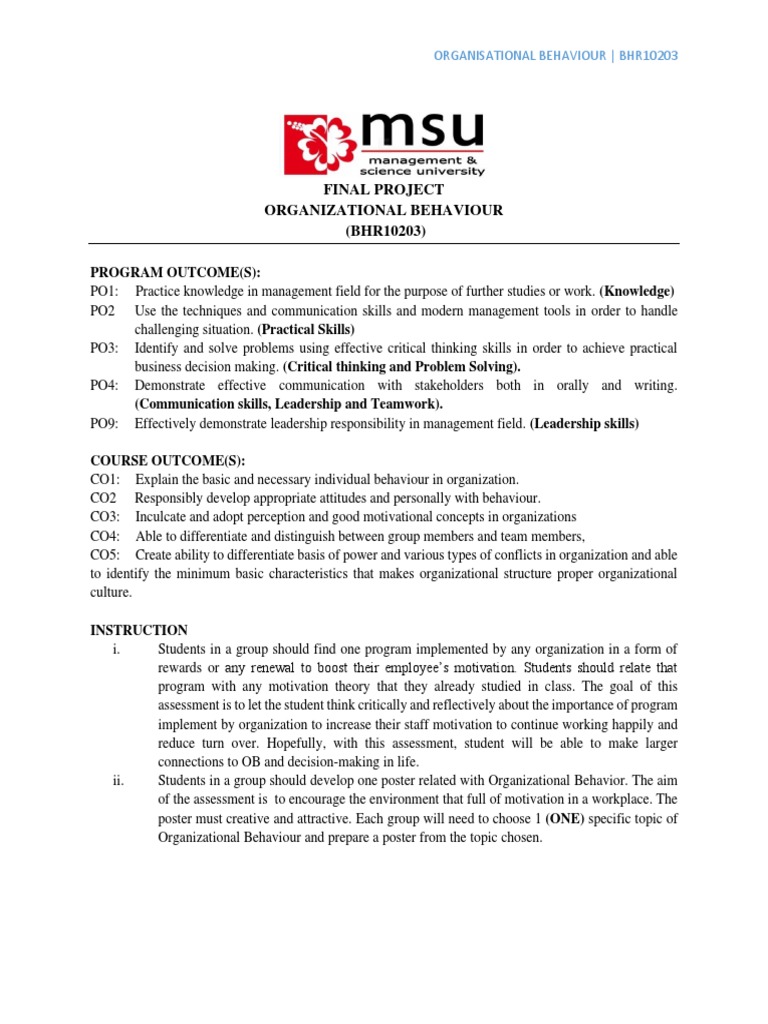 Final Project Ob | PDF | Organizational Behavior | Leadership