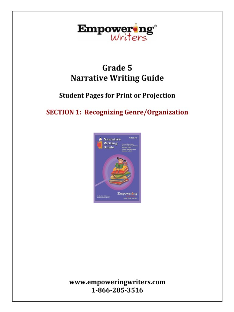 Grade 5 Narrative Writing Guide: Student Pages For Print or Projection ...