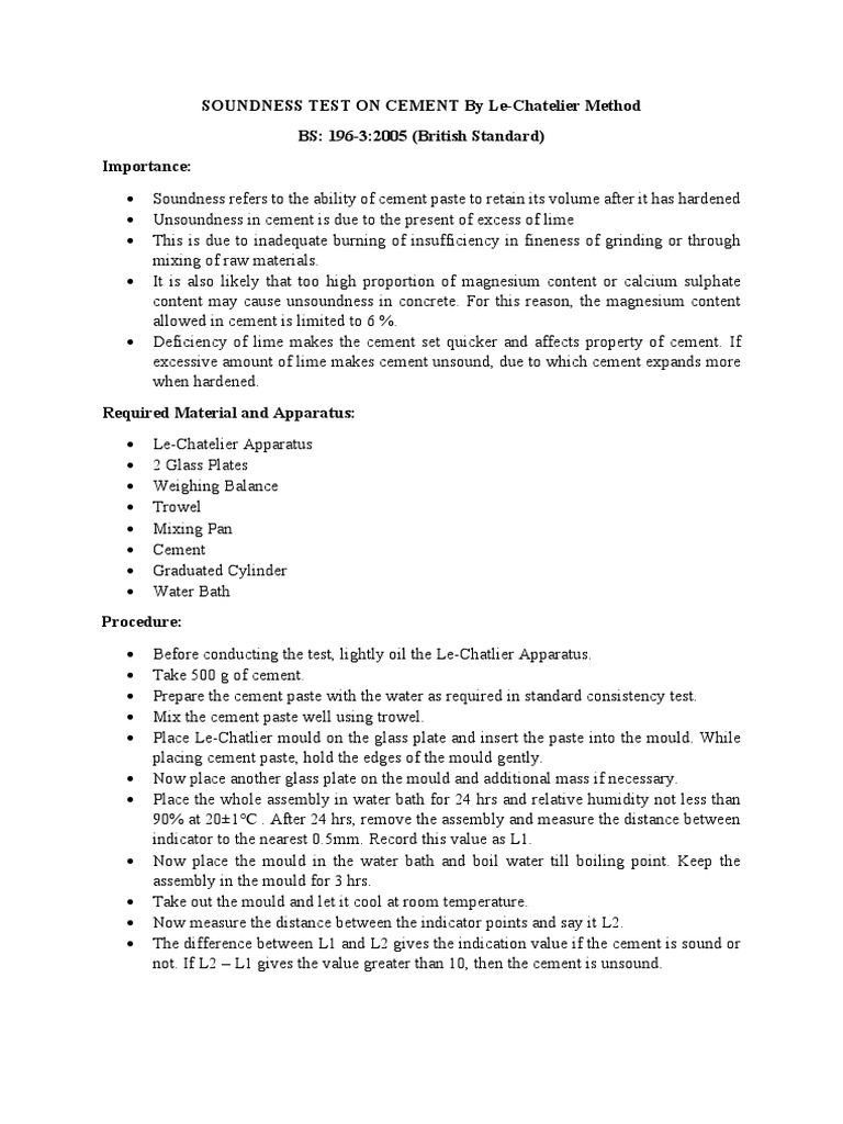SOUNDNESS TEST ON CEMENT by Le-Chatelier Method BS: 196-3:2005 (British ...