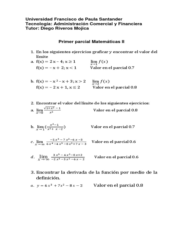 Primer Parcial Matematicas | PDF