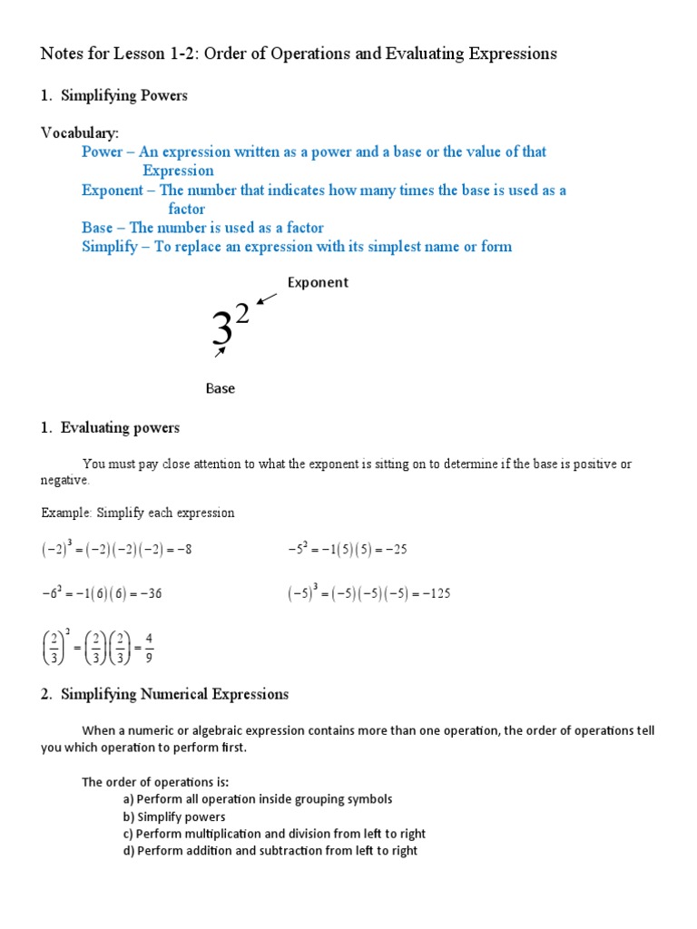 Order of Operations & Expression Evaluation | PDF | Elementary ...