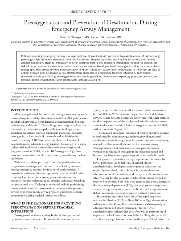 Preoxygenation and Prevention of Desaturation During Emergency Airway ...