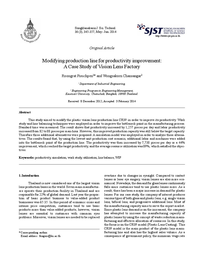 Modifying Production Line For Productivity Improvement: A Case Study of ...