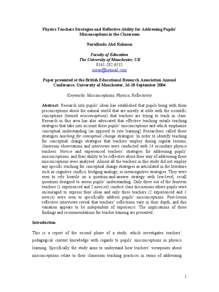 Science Teachers Strategies For Addressing Pupils' Misconceptions in ...