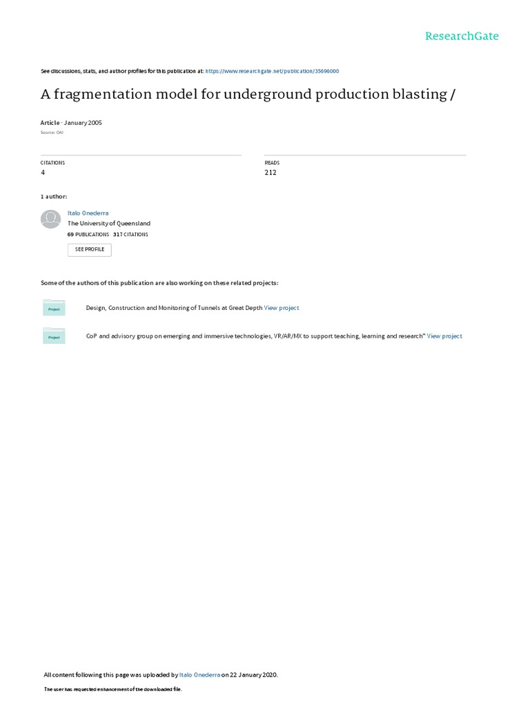 A Fragmentation Model For Underground Production Blasting /: January ...