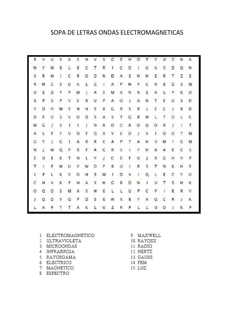 Sopa de Letras Ondas Electromagneticas | PDF