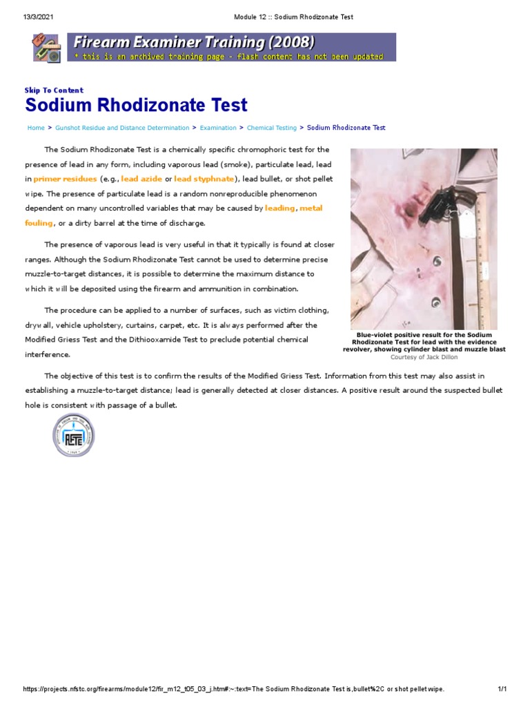 Module 12 - Sodium Rhodizonate Test | PDF