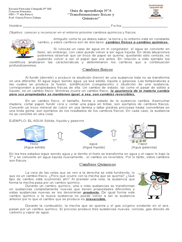 Actividades de Cambios Físicos y Químicos | PDF | Reacciones químicas ...