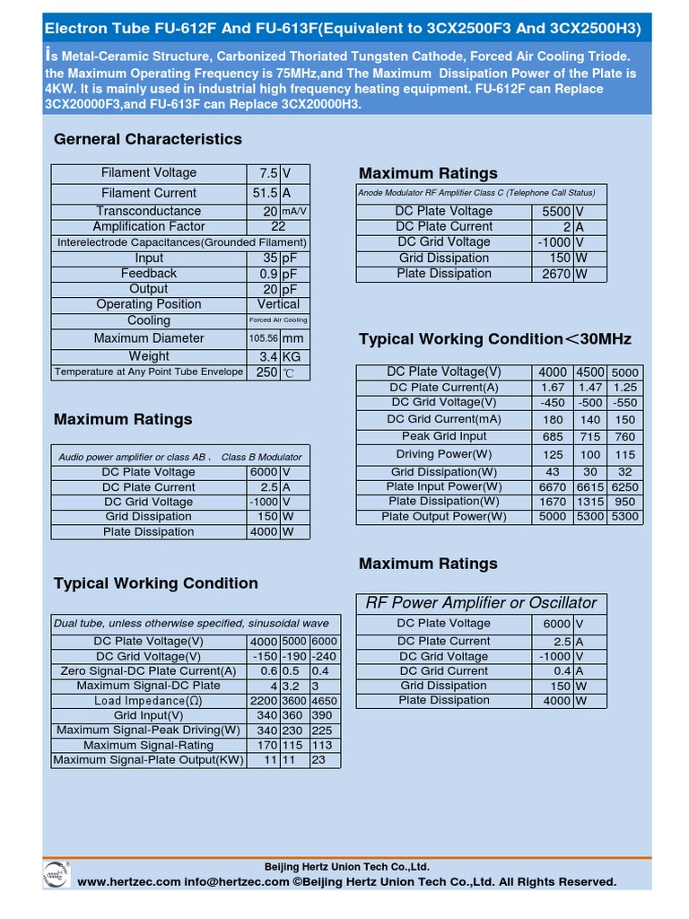 Gerneral Characteristics Maximum Ratings: Electron Tube FU-612F and FU ...