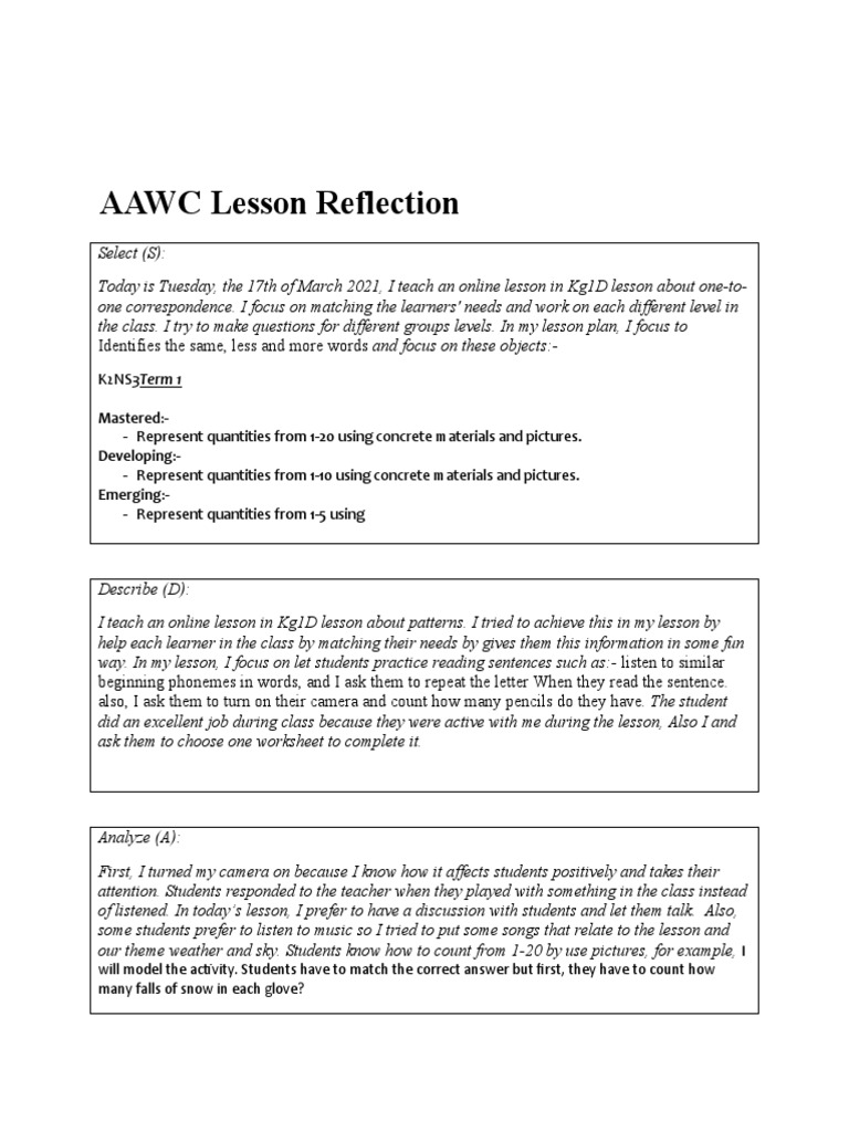 Lesson Reflection 1-MCT | PDF | Lesson Plan | Education Theory