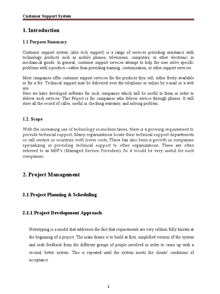 1.1 Purpose Summary: Customer Support System | Download Free PDF | Html ...