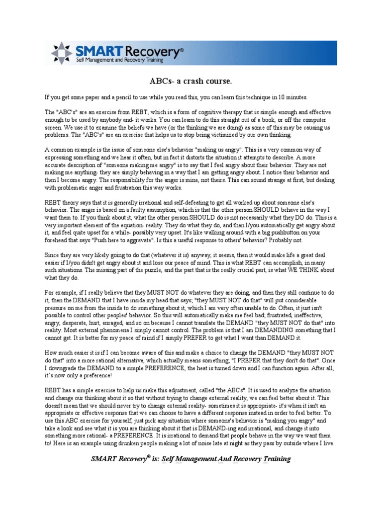 Abcs-A Crash Course.: Smart Recovery Is: Self Management and Recovery ...