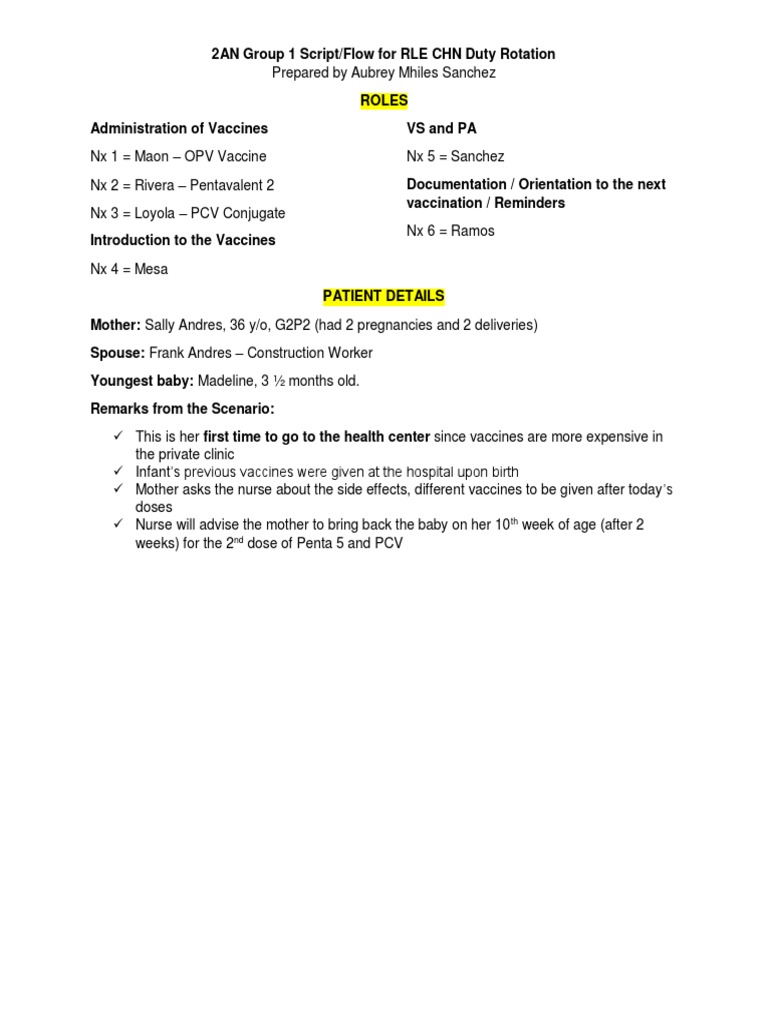G1 Script Flow For Duty CHN RLE | PDF | Nursing | Medicine