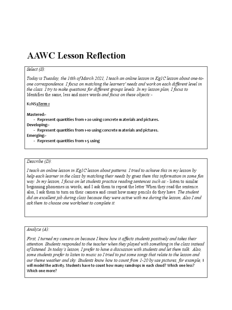 Lesson Reflection 2-MCT | PDF