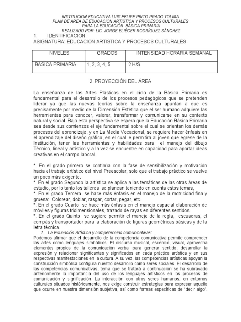 Plan de Educación Artística Primaria | PDF | Educación en artes ...