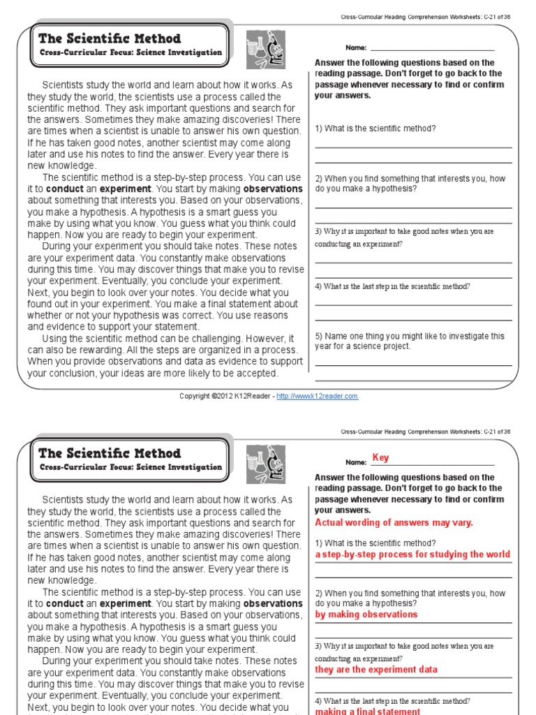 Scientific Method Reading Comprehension | Download Free PDF ...